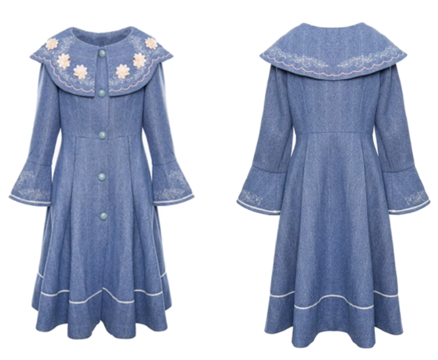 Vintage Embroidery Cottagecore Blue Coat – Retro Fairy
