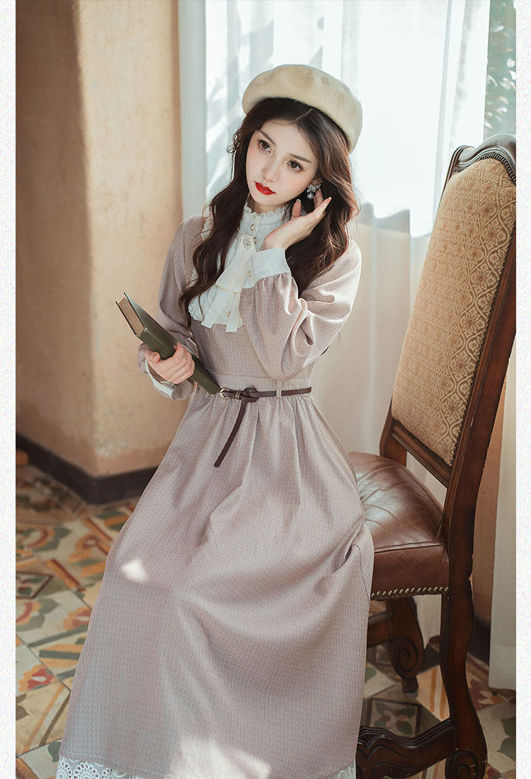 Vintage Light Academia Dress with Belt – Retro Fairy