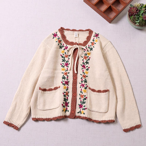 Cottagecore Embroidery Knit Cardigan – Retro Fairy