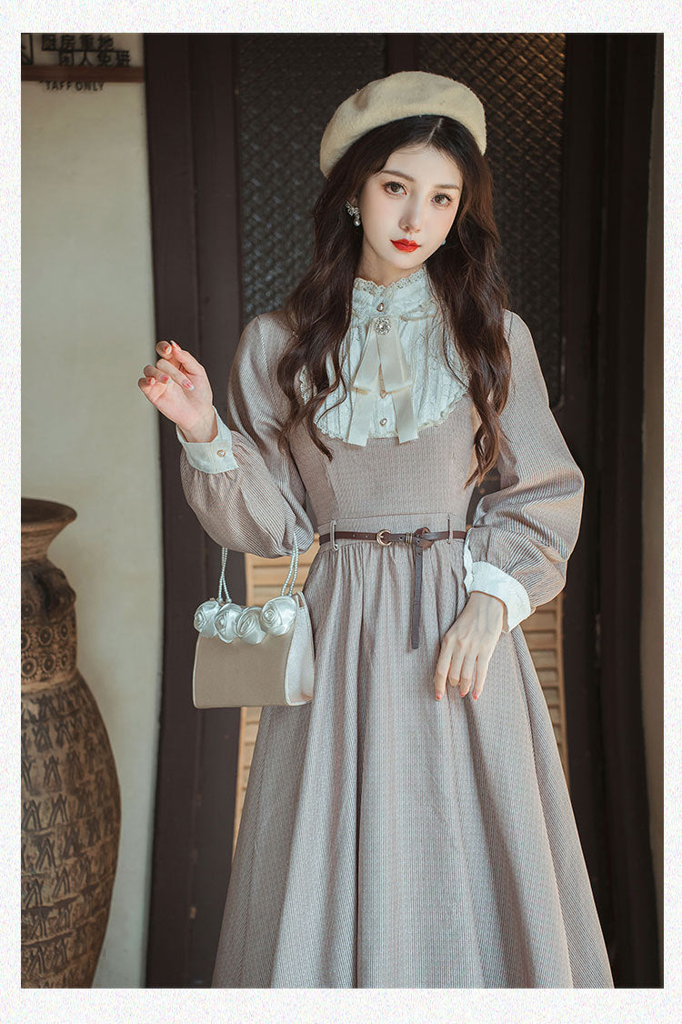 Vintage Light Academia Dress with Belt – Retro Fairy