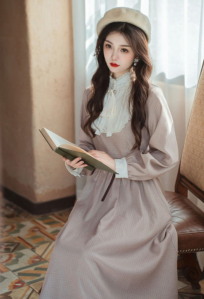 Vintage Light Academia Dress with Belt – Retro Fairy