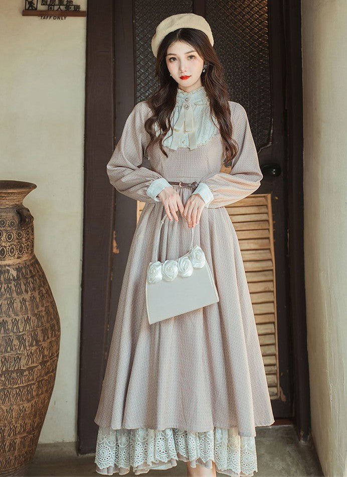 Vintage Light Academia Dress with Belt – Retro Fairy