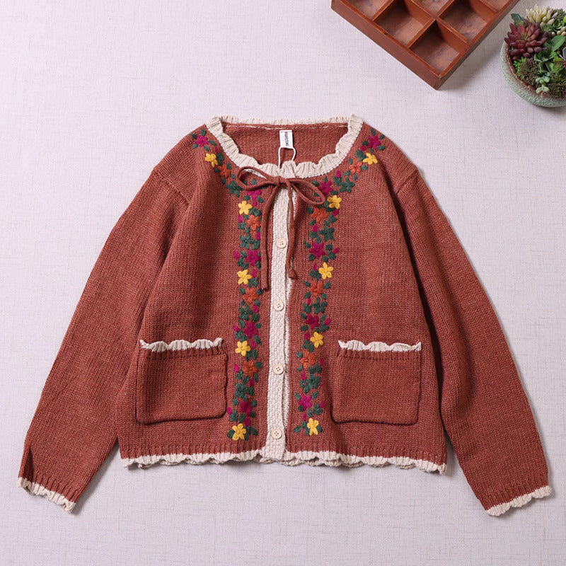 Cottagecore Embroidery Knit Cardigan – Retro Fairy