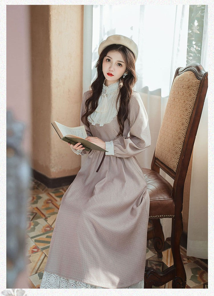 Vintage Light Academia Dress with Belt – Retro Fairy