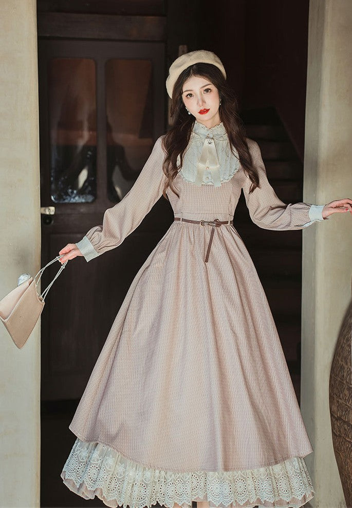 Vintage Light Academia Dress with Belt – Retro Fairy