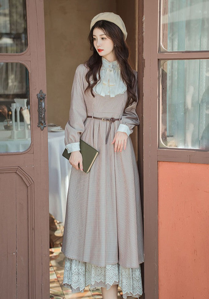Vintage Light Academia Dress with Belt – Retro Fairy