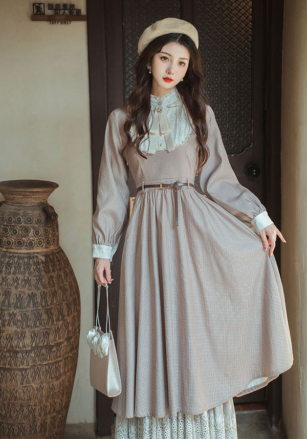Vintage Light Academia Dress with Belt – Retro Fairy