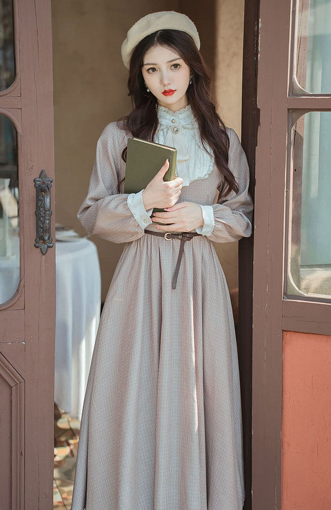 Vintage Light Academia Dress with Belt – Retro Fairy