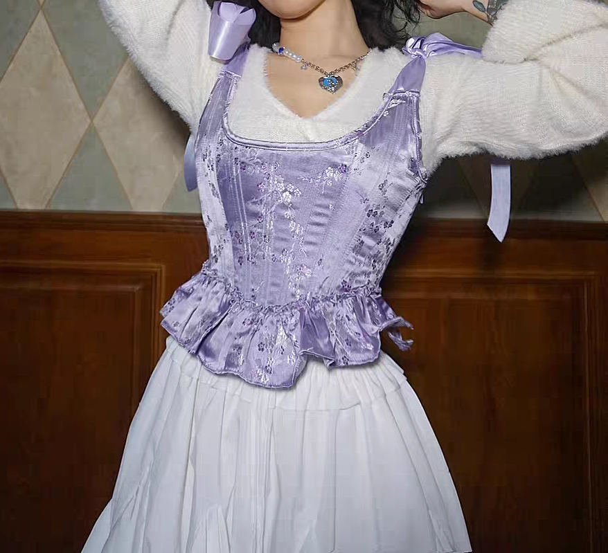 Handmade Fairycore Jacquard Lace up Corset – Retro Fairy