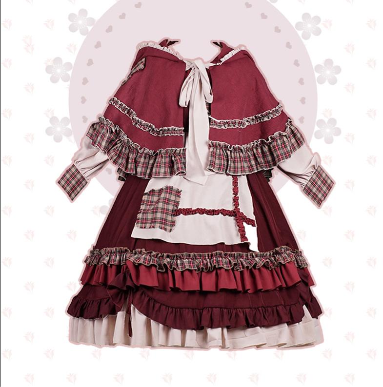 Cottagecore Red Dress Hooded Cape Set – Retro Fairy