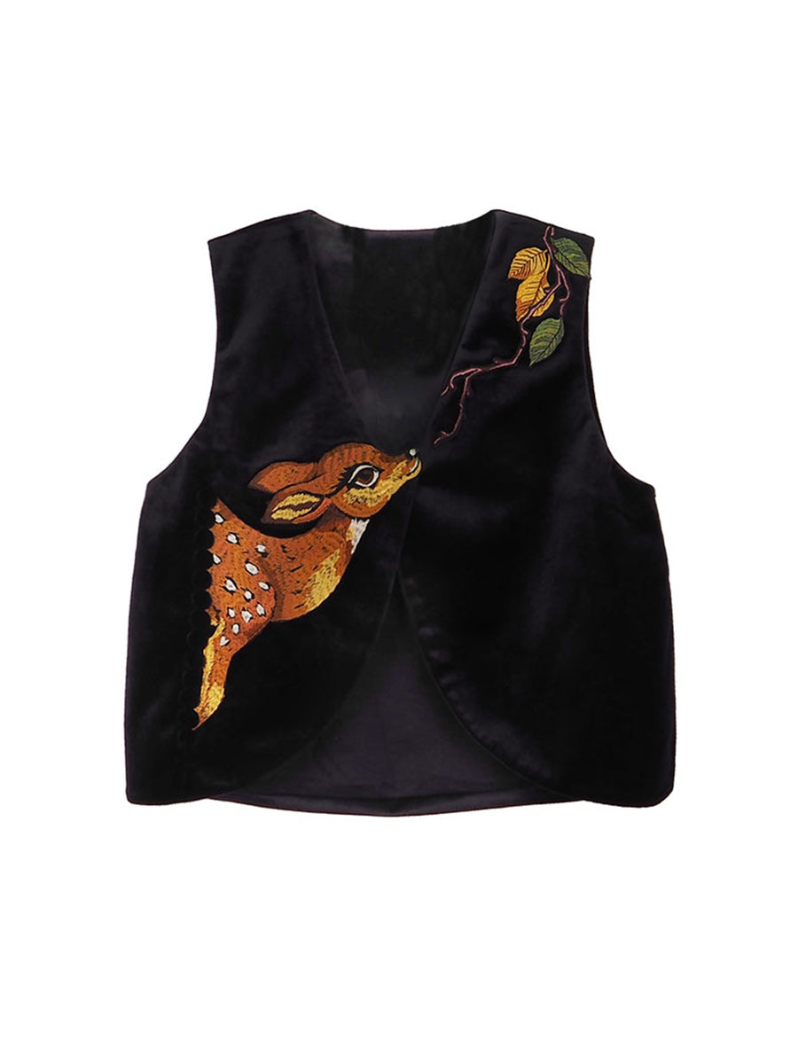 Cottagecore Deer Embroidery Vest – Retro Fairy