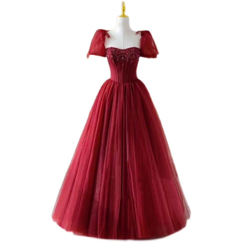 Handmade Retro Princess Tulle Embellished Red Prom Evening Dress ...