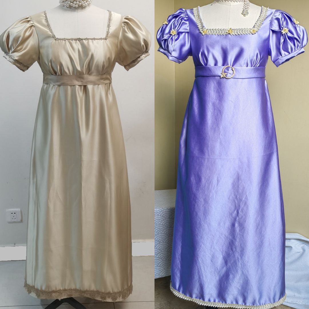 Handmade Custom made Satin Puff Sleeves Regency Dress – Retro Fairy